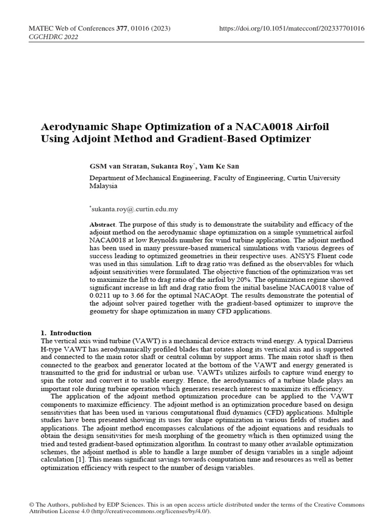Aerodynamic Shape Optimization of A NACA0018 Airfoil | PDF