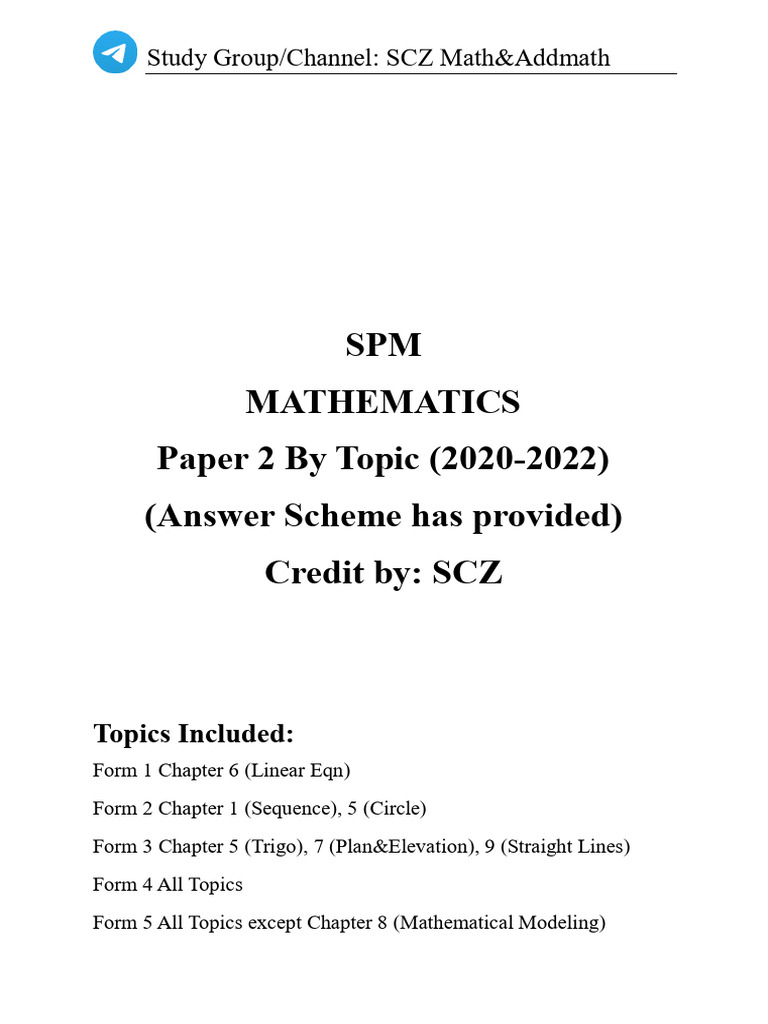 SPM Math Paper 2 by Topic (2020-2022) | PDF | Area | Circle