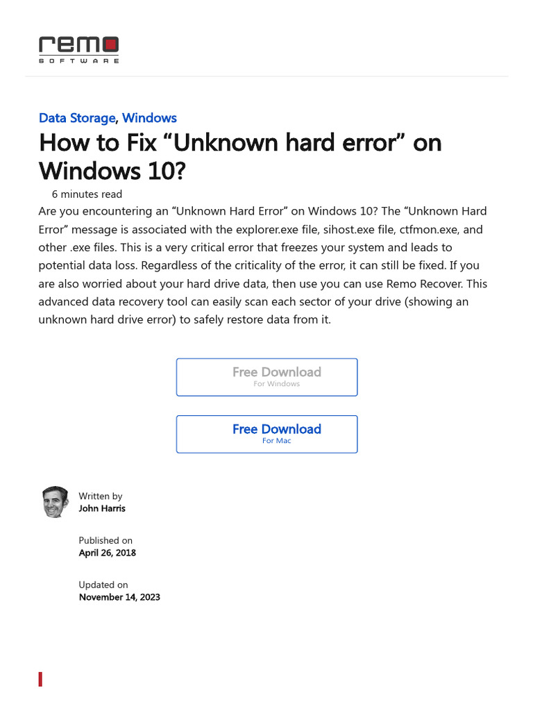 How To Fix "Unknown Hard Error" On Windows 10 | PDF