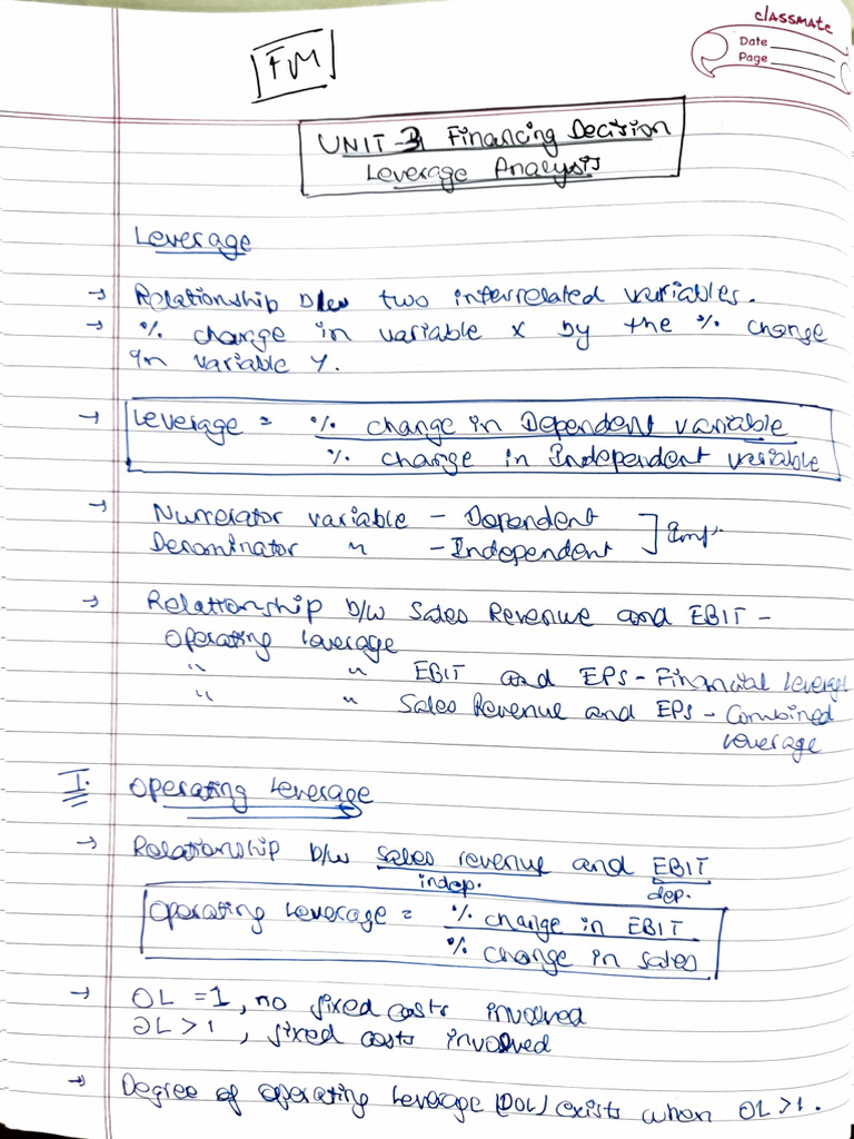 Leverage Ebit Eps Analysis Notes Pdf