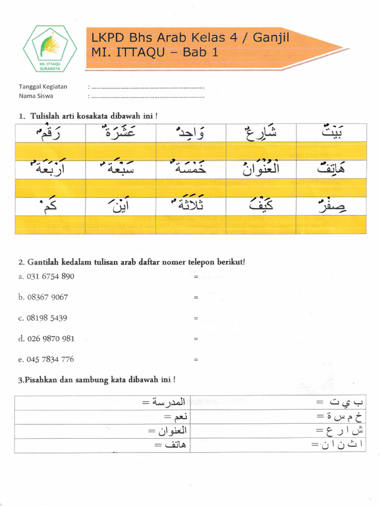 LKPD Bahasa Arab 1 Kelas 4 Harokat | PDF