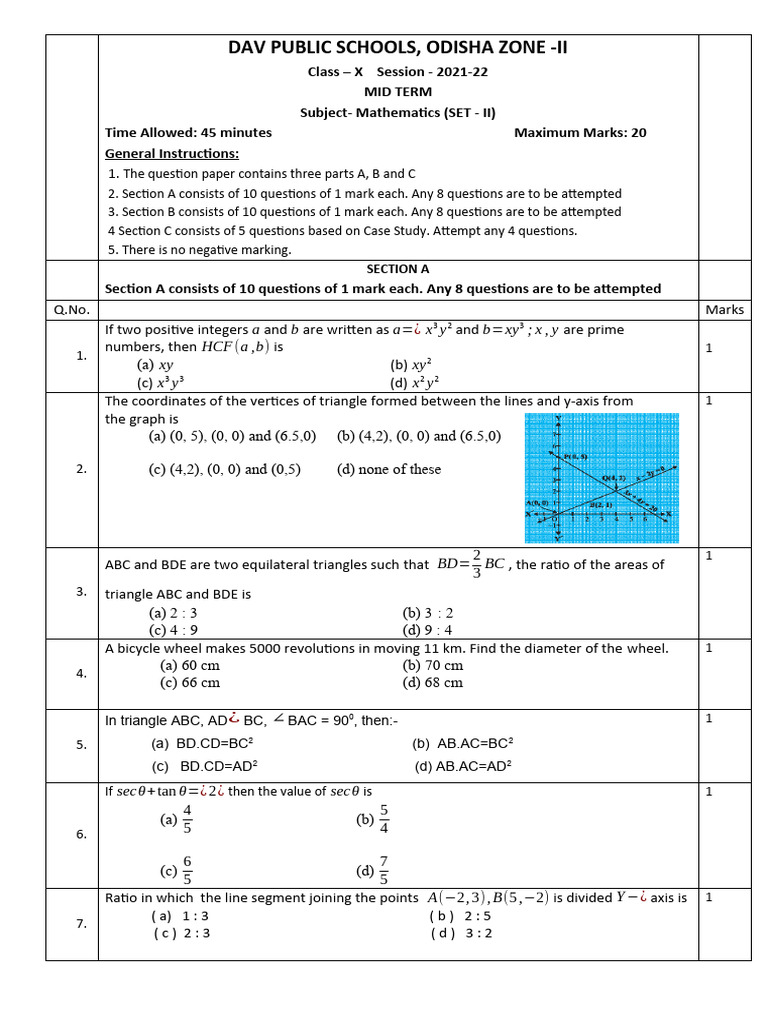 Class X Maths Mid Term QP Set-II | PDF | Asana | Mathematics