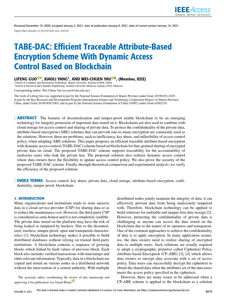 TABE-DAC: Efficient Traceable Attribute-Based Encryption Scheme With Dynamic Access Control ...
