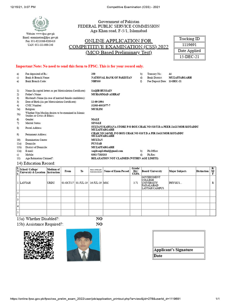 Competitive Examination (CSS) - 2021 | PDF | Pakistan