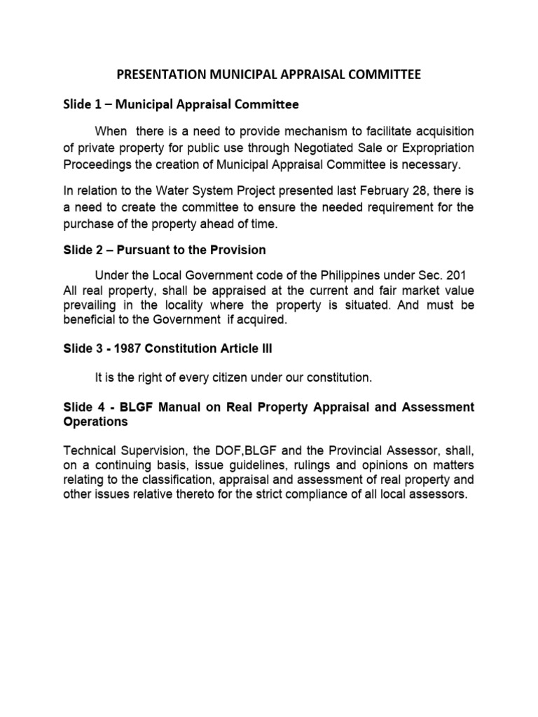 Presentation Municipal Appraisal Committee | PDF | Real Estate ...