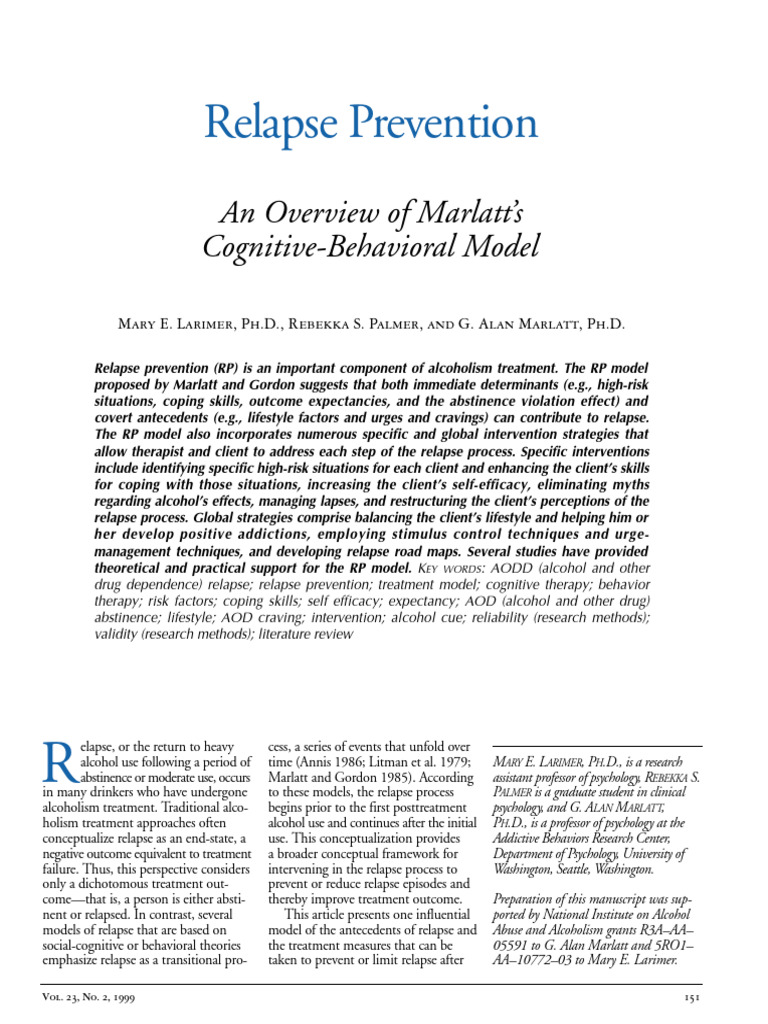 Overview of Marlatt's Relapse Prevention Model | PDF | Relapse | Self ...