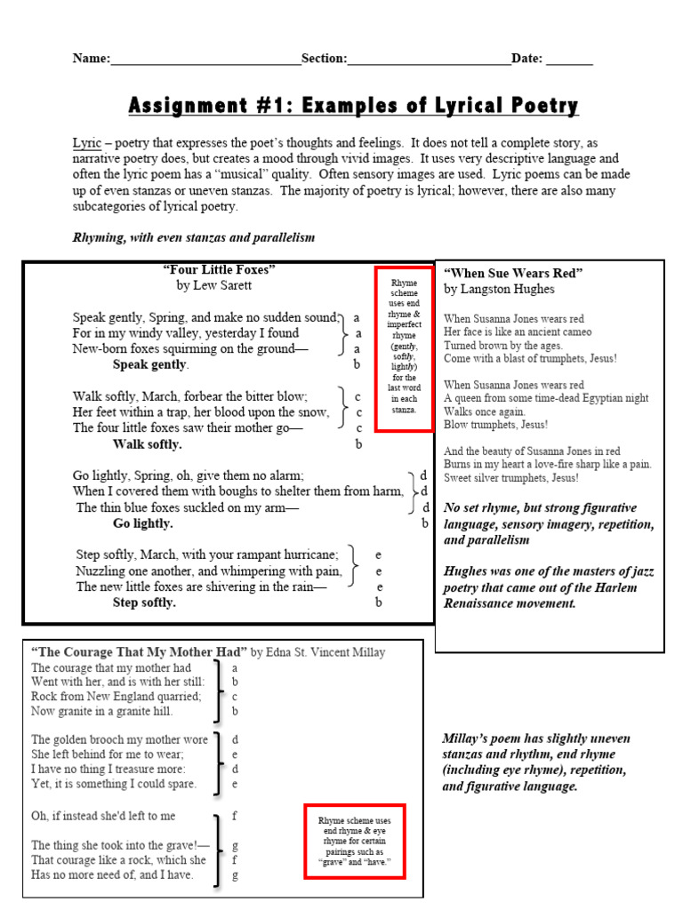 Assignment 1 - Lyrical Poetry | PDF