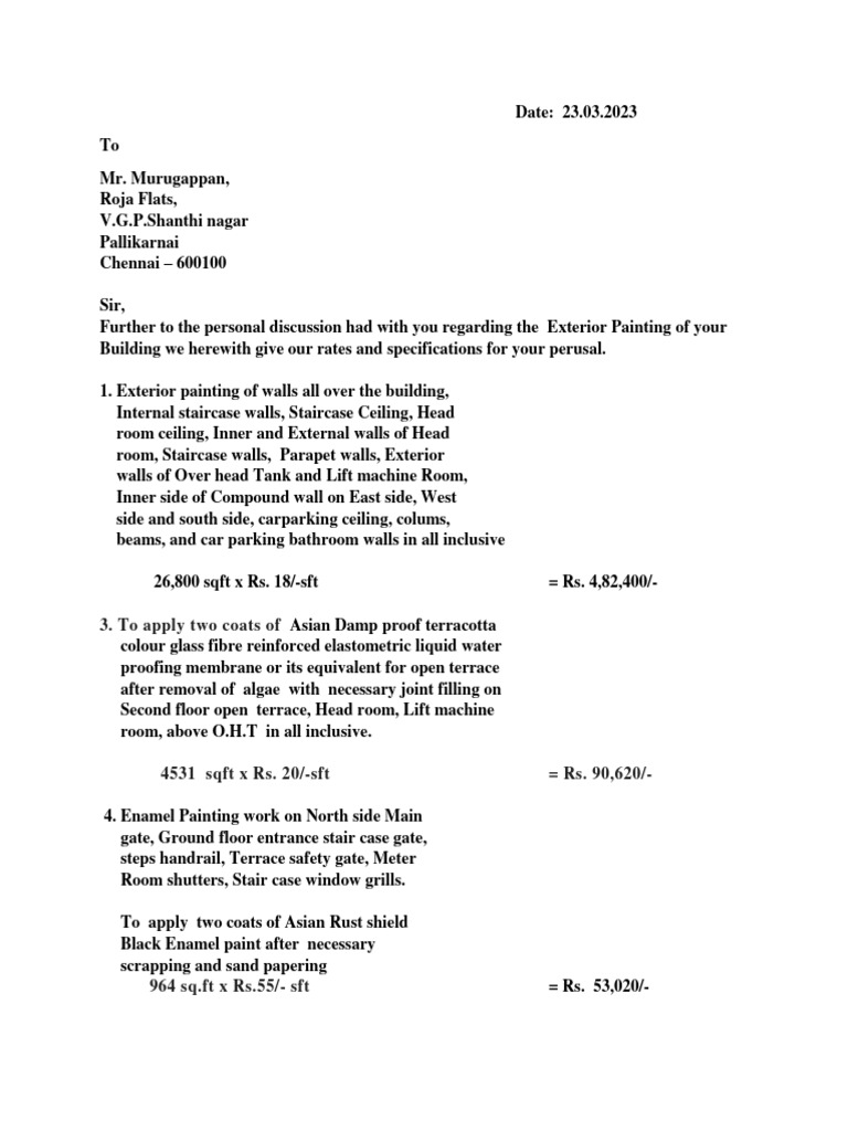 Painting Quotation - 23-03-23 | PDF | Paint | Stairs