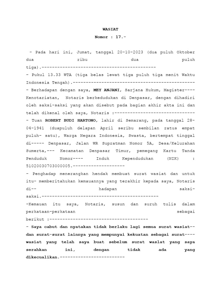 Surat Wasiat Tuan Robert Budi Hartono | PDF