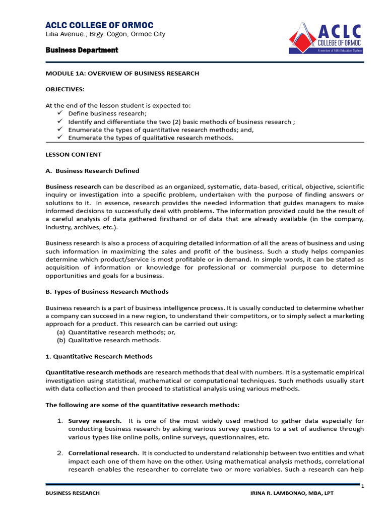 Module 1A | PDF | Survey Methodology | Qualitative Research