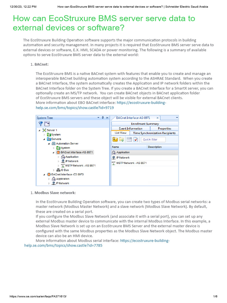 How Can EcoStruxure BMS Server Serve Data To External Devices or Software | PDF | Computer ...