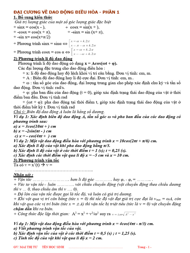 Chuong 1 Dao Dong Dieu Hoa Day Online Phan 1 Bai 1 | PDF