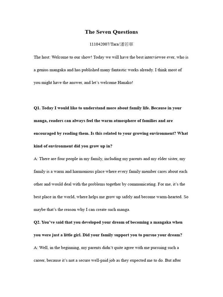 The Seven Questions | PDF | Divorce | Adolescence