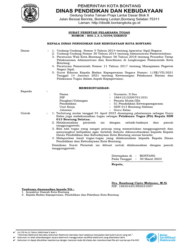 SK PLT Kepala Sekolah | PDF