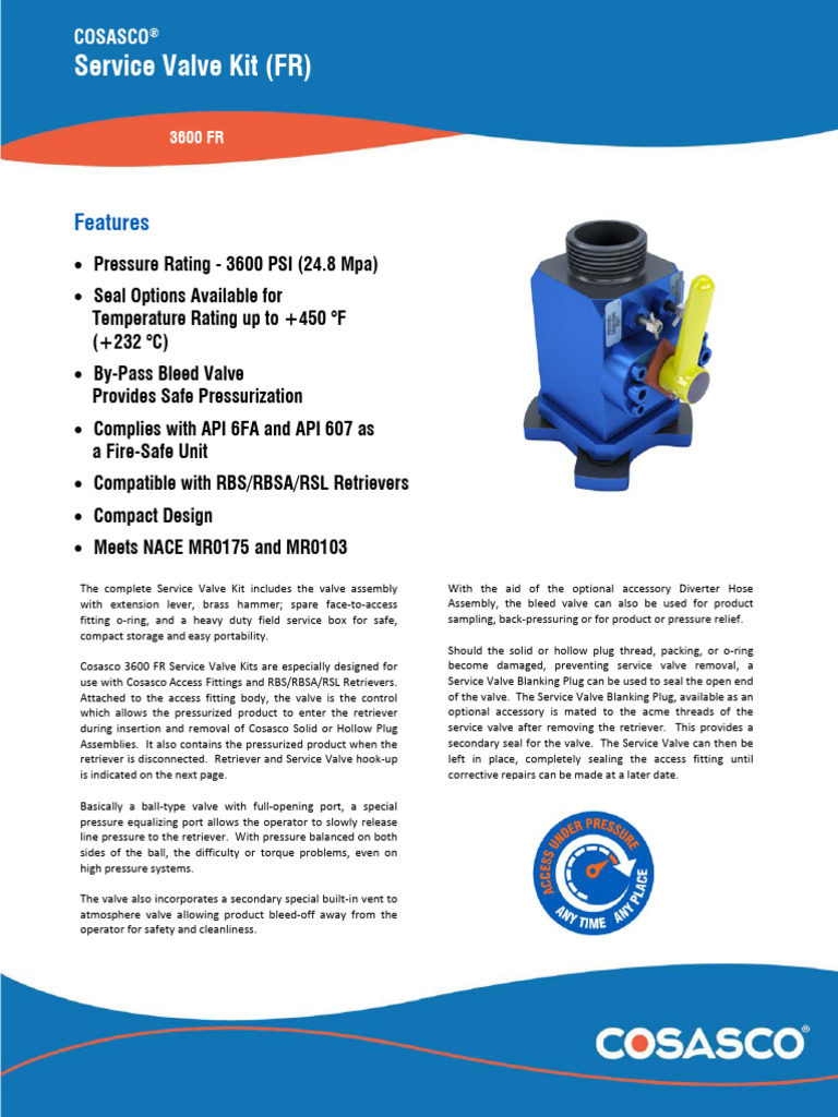 Cosasco_3600FR_Single_Service_Valve_Kit Datasheet | PDF
