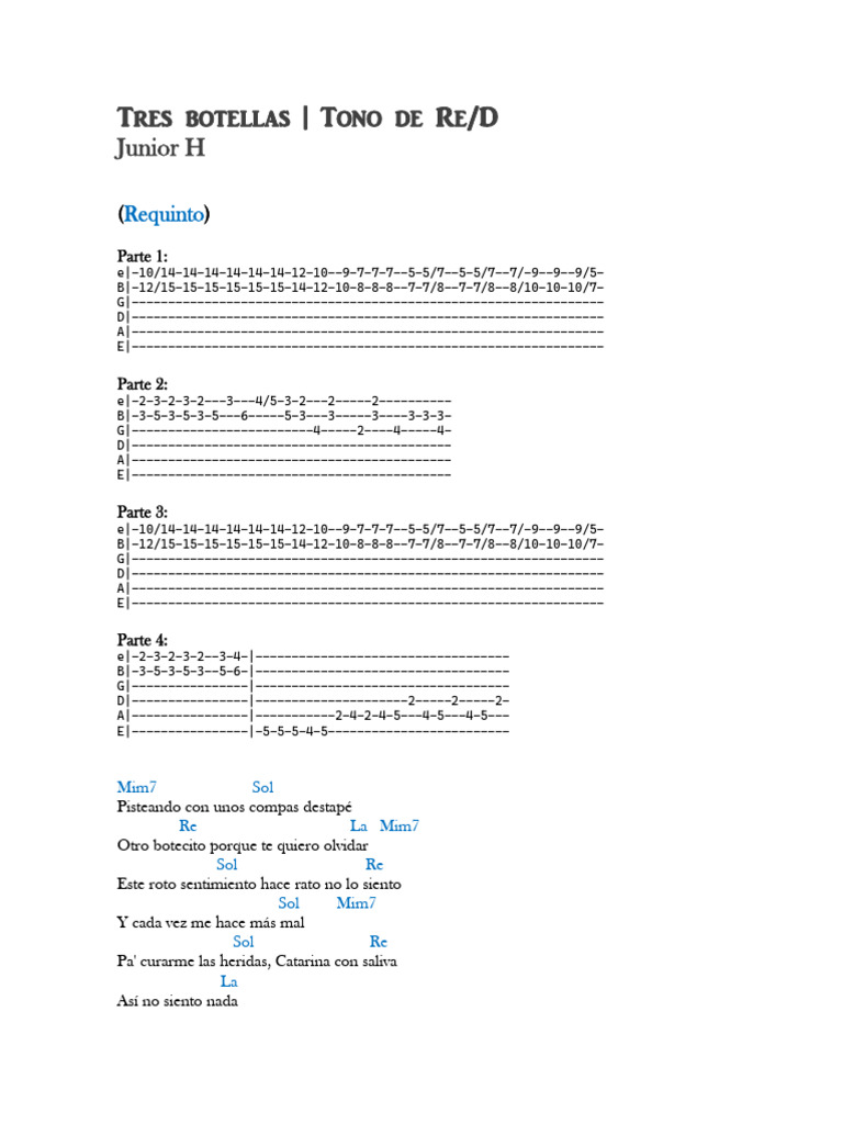 Tres Botellas - Junior H: Letra y Acordes | PDF