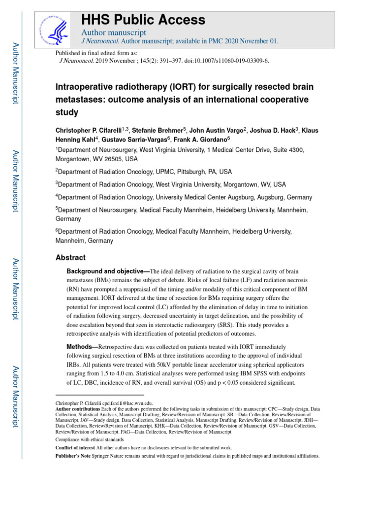 Intraoperative Radiotherapy (IORT) For Surgically Resected Brain ...