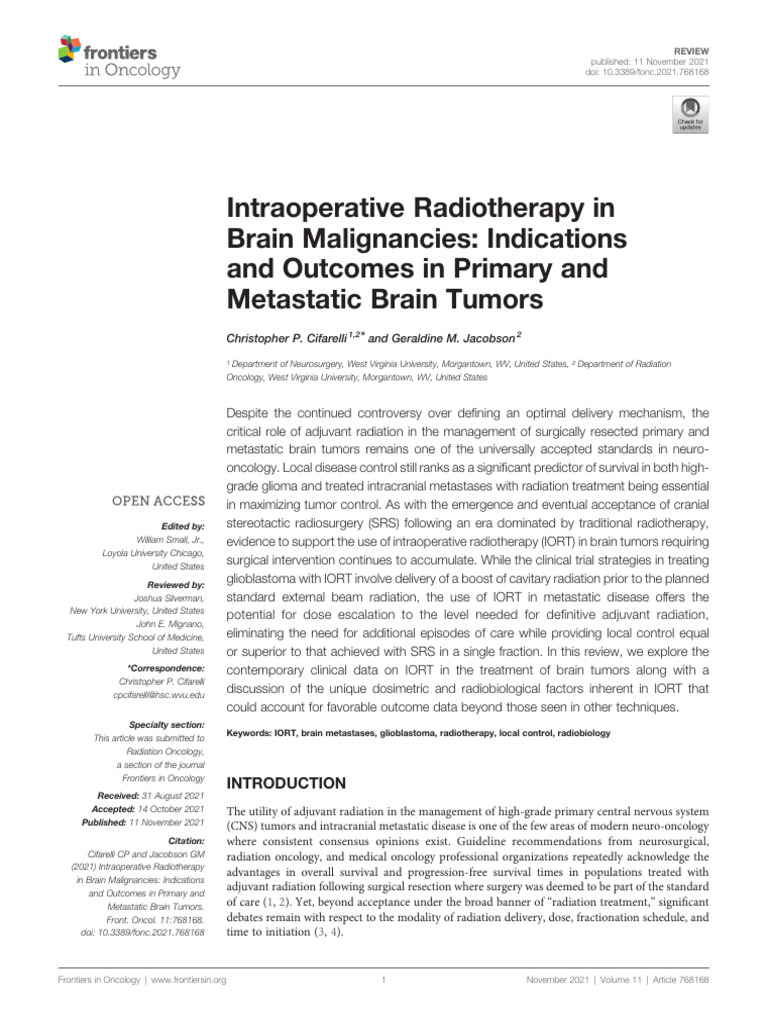 Intraoperative Radiotherapy in Brain Malignancies- Indications and Outcomes in Primary and ...