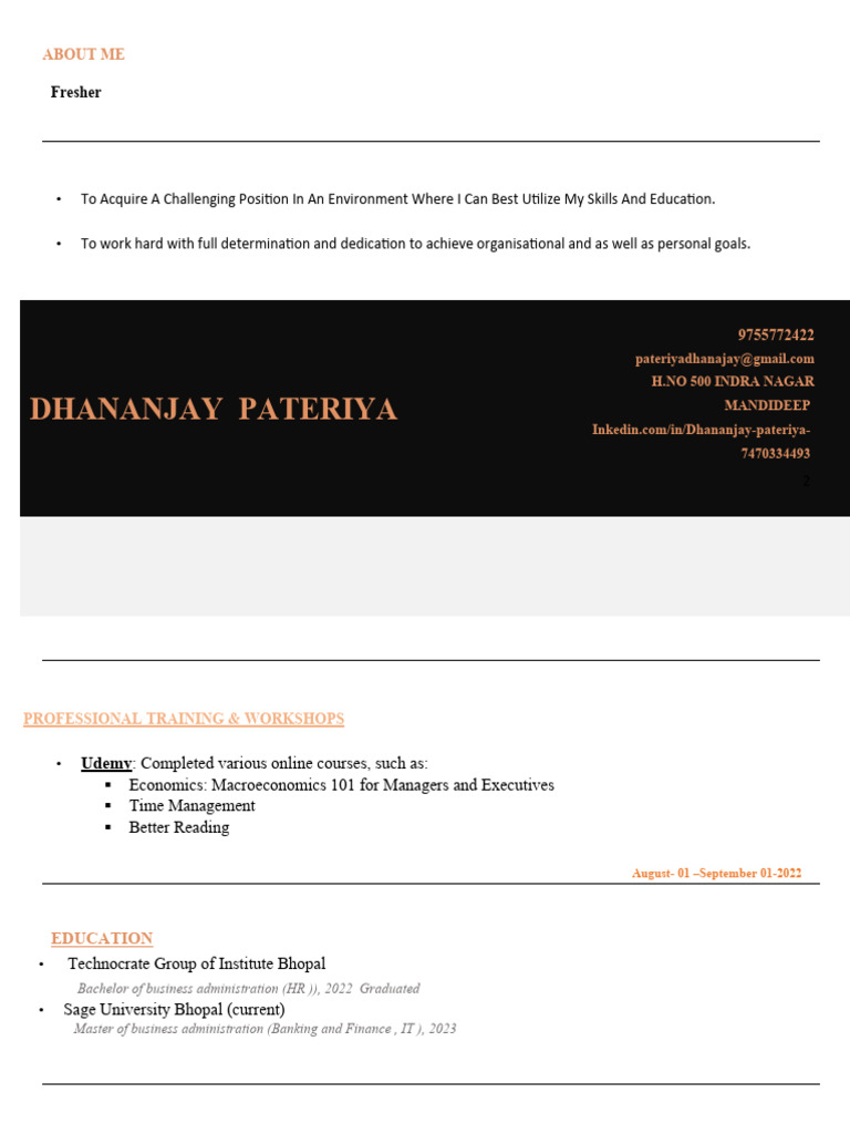 Resume Dhananjay Pateriya | PDF | Cognitive Psychology | Human Communication