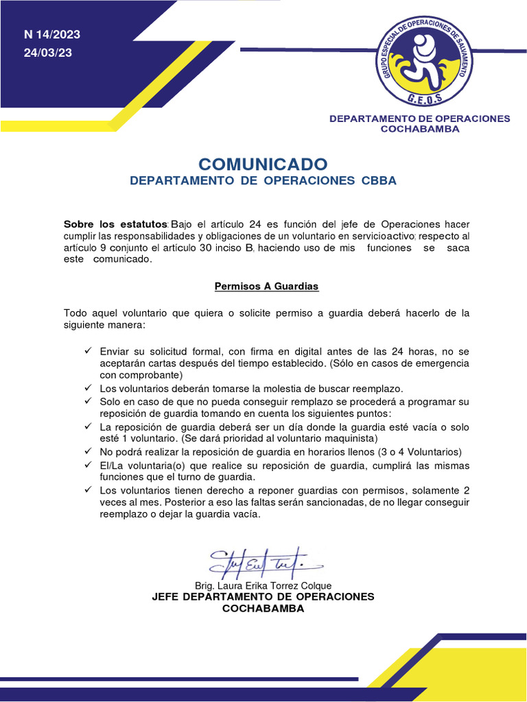 Comunicado Guardias | PDF