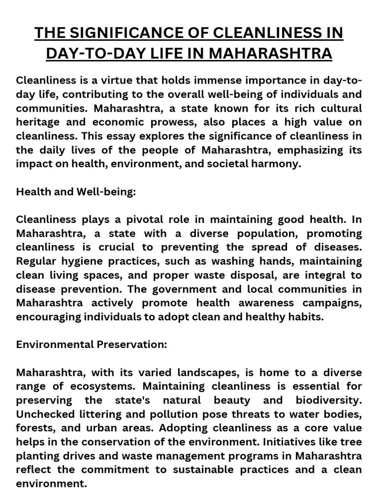 The Significance of Cleanliness in Day-to-Day Life in Maharashtra - 20231126 - 191842 - 0000 | PDF