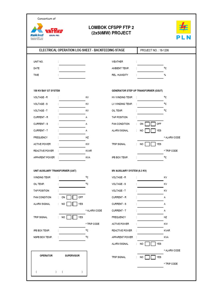 Electrical Operation Log Sheet | PDF