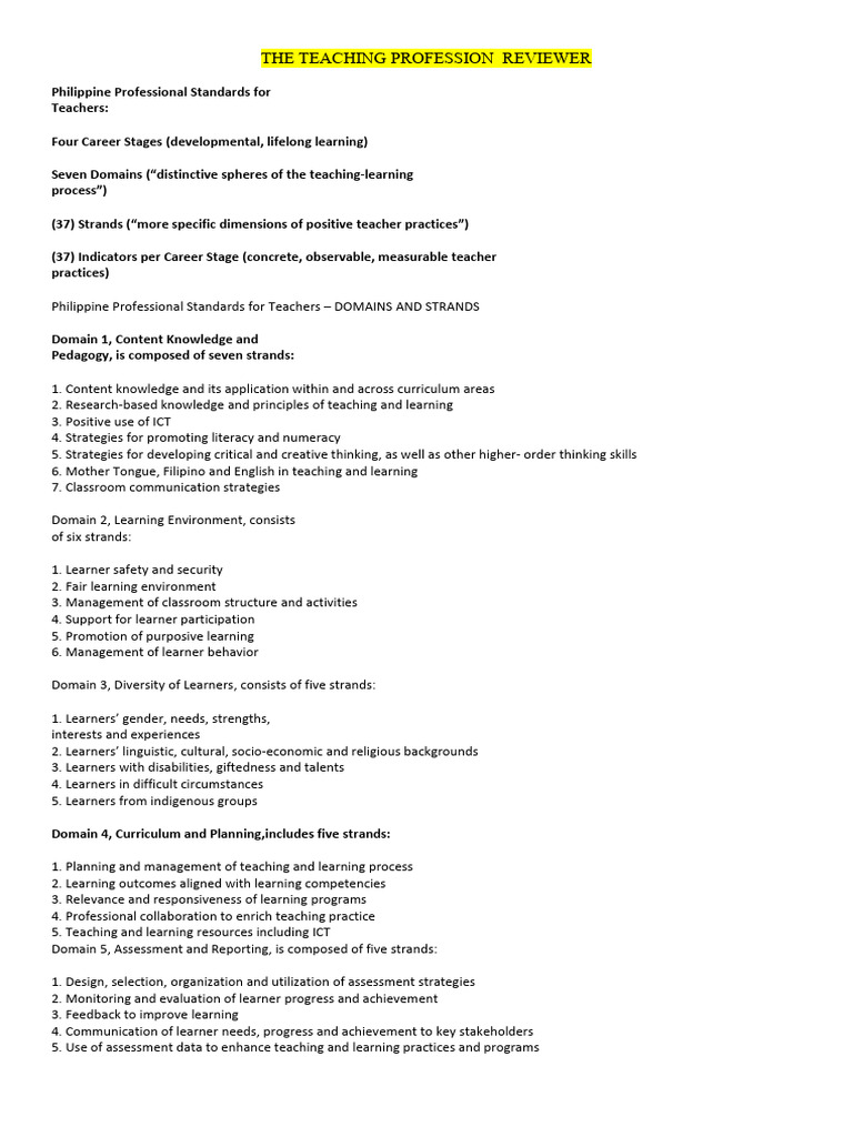 Philippine Teacher Standards Overview | PDF | Educational Stages | Teachers