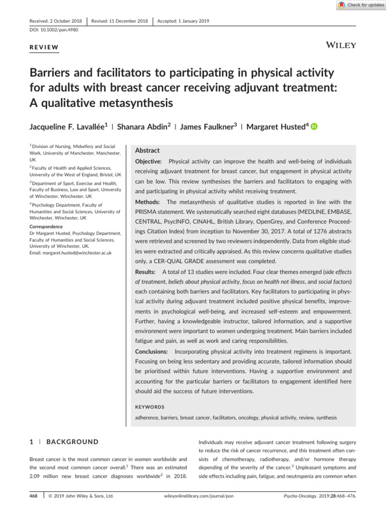 Barriers and Facilitators and Physical Activity | PDF | Cancer | Breast Cancer