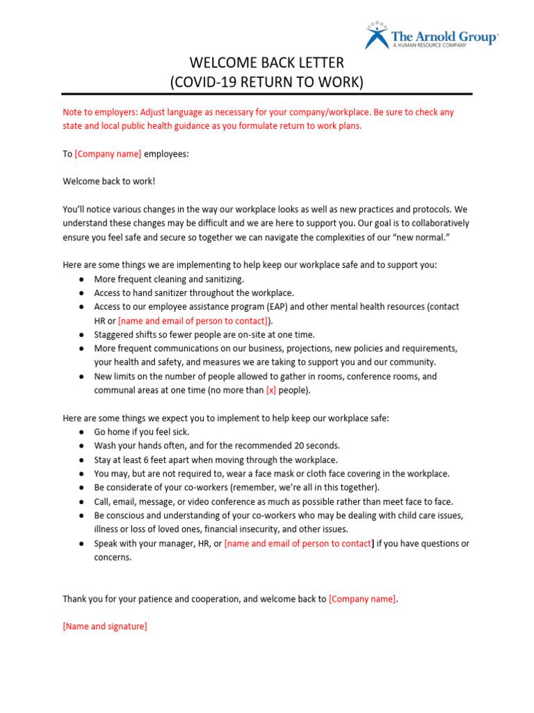 Welcome Back: COVID-19 Workplace Guidelines | PDF | Business | Self ...
