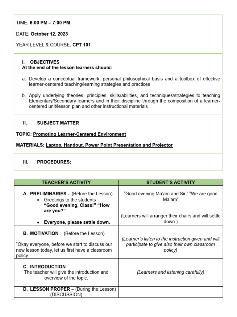 Semi Detailed Lesson Plan | PDF | Learning | Lesson Plan