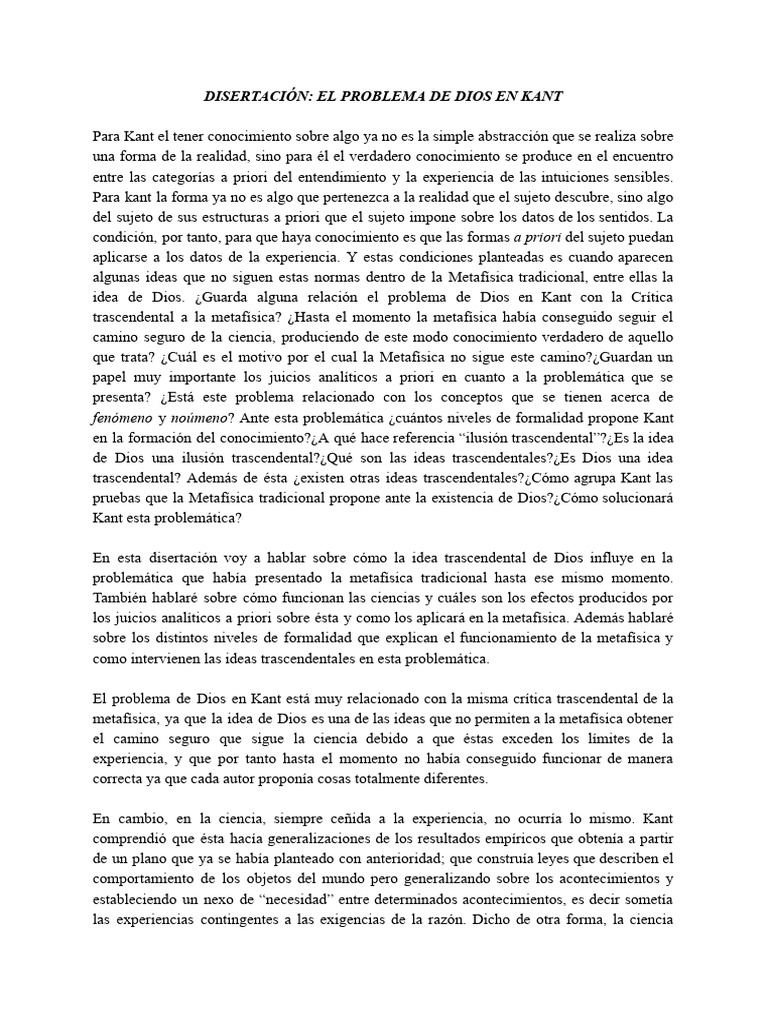 El Problema de Dios en Kant | PDF | Immanuel Kant | Metafísica
