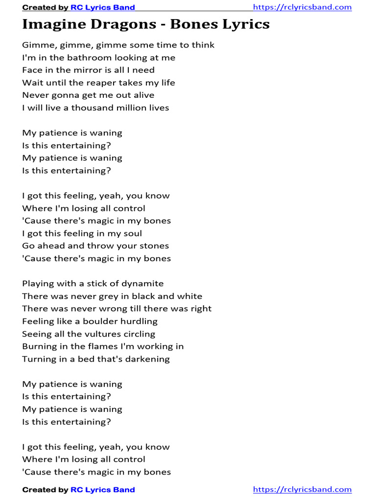 Imagine Dragons - Bones Lyrics | PDF