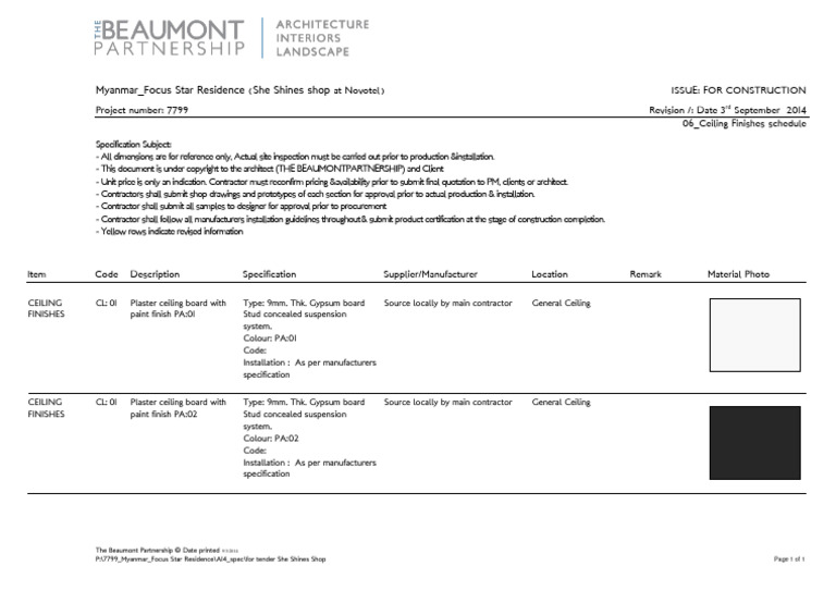 04 - Ceiling Finishes Schedule | PDF