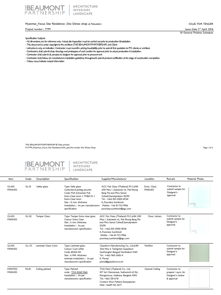 01 - General Finishes Schedule | PDF | Materials