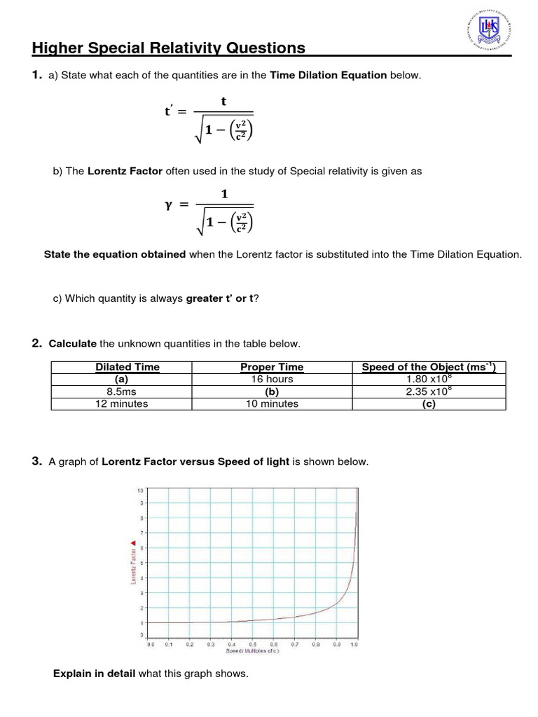 (25387) 22. H Special Relativity Questions | PDF | Special Relativity ...