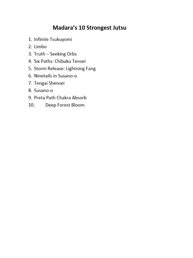 Madara's Top 10 Powerful Jutsu | PDF