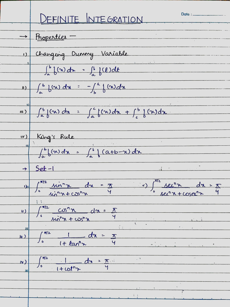 Definite Integration Formula Sheet XII | PDF