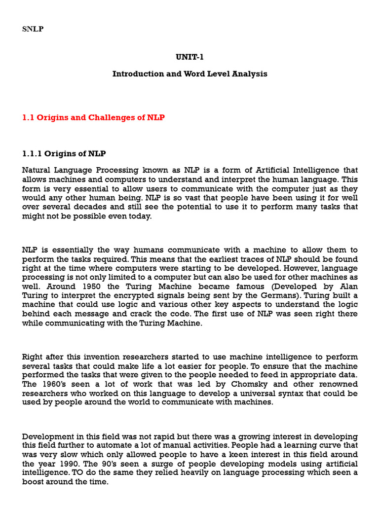 NLP Unit-1-Introduction-And-Word-Level-Analysis | PDF