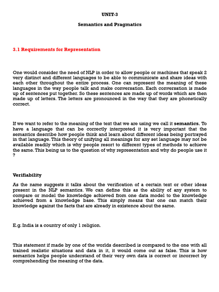 NLP Unit-3-Semantics-And-Pragmatics | PDF | Cognitive Science | Grammar