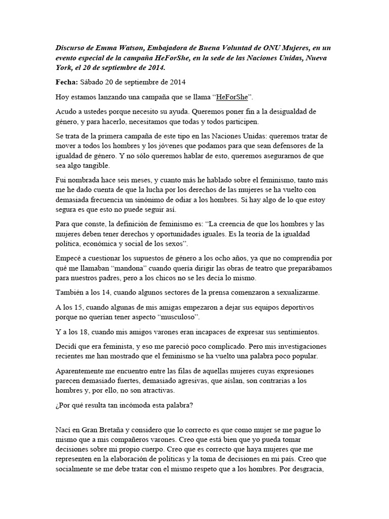 Discurso de Emma Watson | PDF | Feminismo | Estudios de género