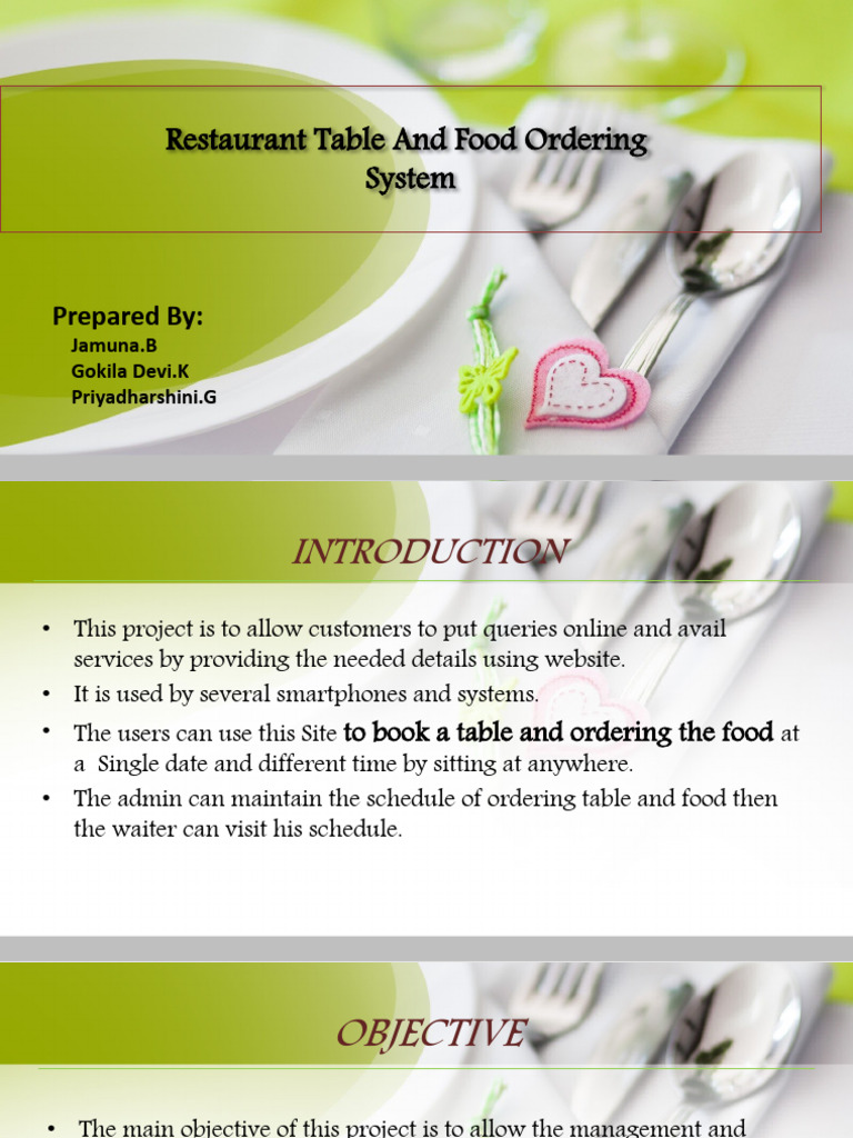 Restaurant Table and Food Ordering System: Prepared by | PDF | Business ...
