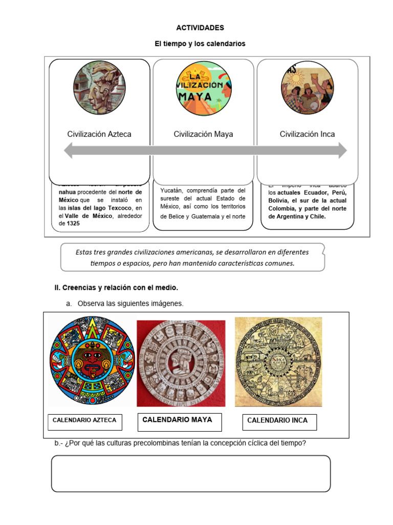 ACTIVIDADES para Calendario AZTECAS, MAYAS INCAS ESTUDIANTES | PDF