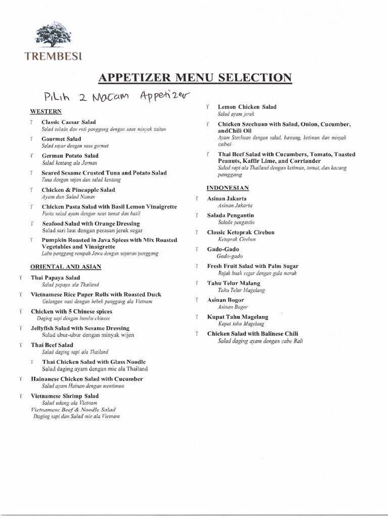 Menu Selection Buffet 2023 | PDF
