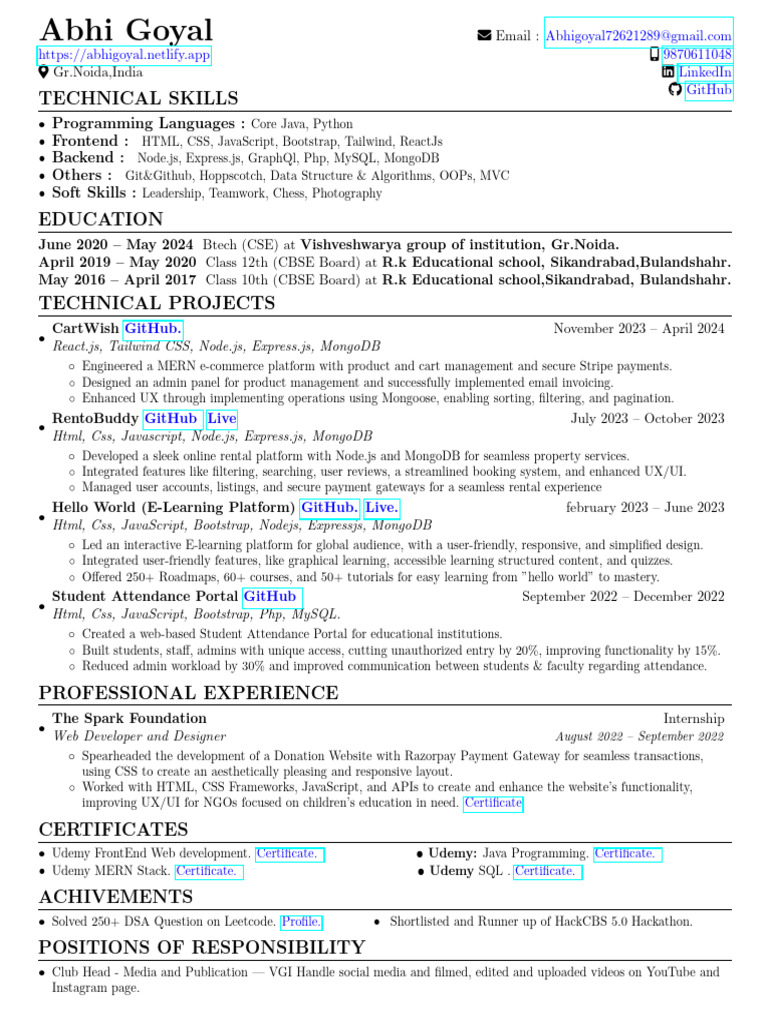 Abhi Goyal Resume | PDF