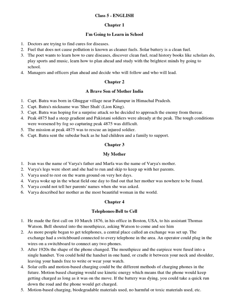 Class 5 English Chapter 1 Overview | PDF | Telephone | Telephony