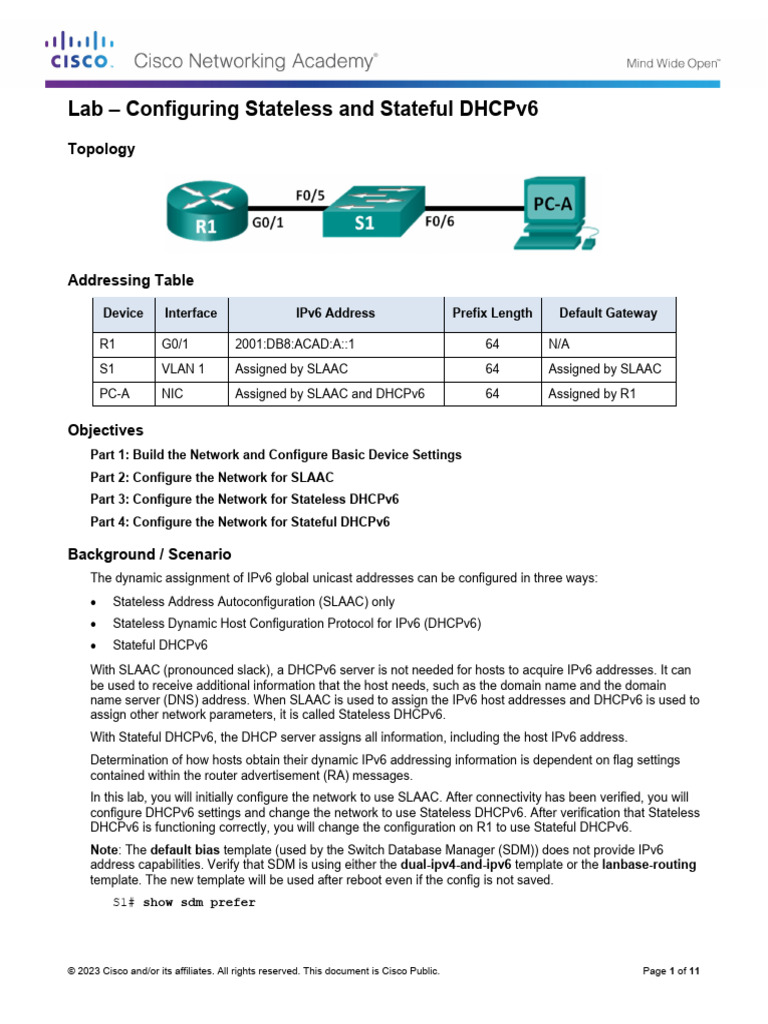 Lab 12 Configuring Stateless and Stateful DHCPv6 | PDF