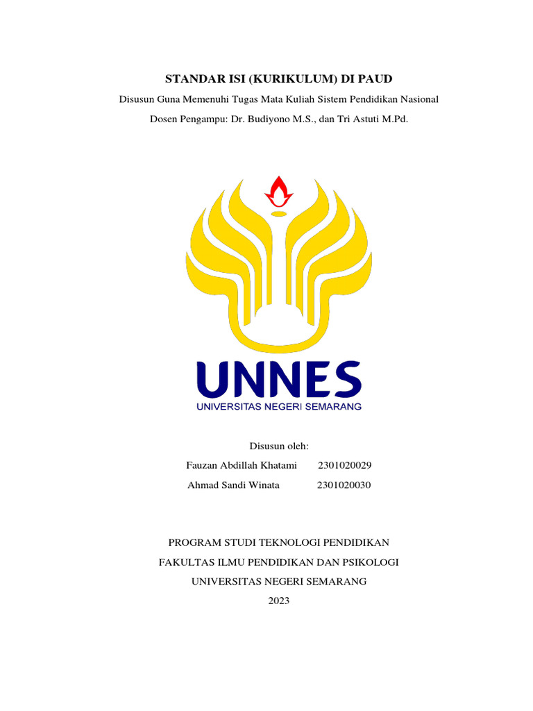 Standar Isi (Kurikulum) Paud | PDF | Karier & Perkembangan | Kesehatan Holistik