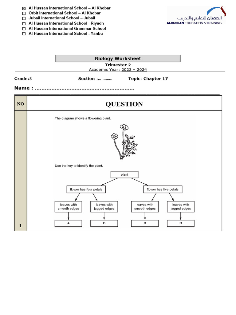 Grade 8 Biology Worksheet - Trimester 2 | PDF