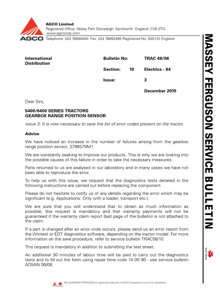 Autotronic Issues in MF Gearbox Sensors | PDF | Electrical Engineering | Manufactured Goods