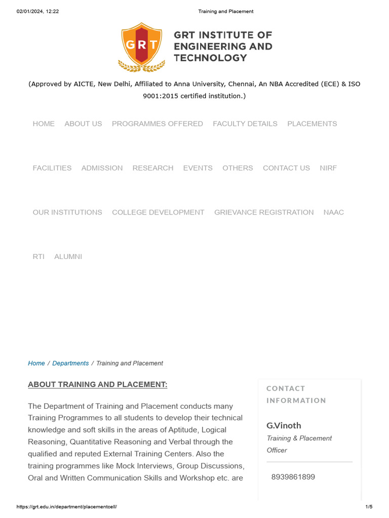 Training and Placement | PDF